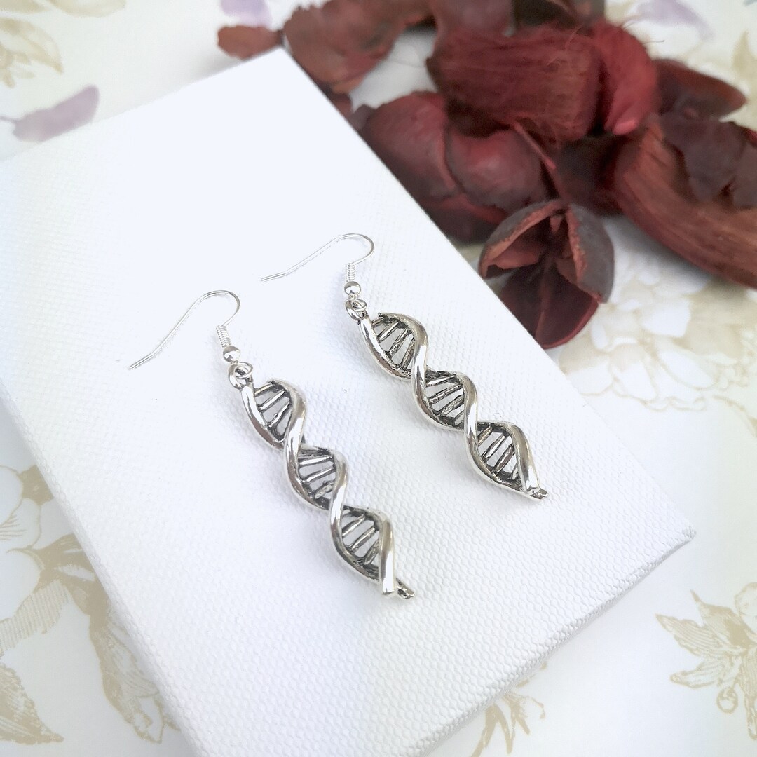 Science Earrings, DNA Earrings, Helix Earrings, Silver Drop Long ...