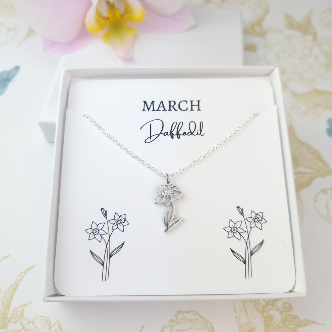 Birth Month Flower Necklace, Sterling Silver Daffodil Flower Necklace ...