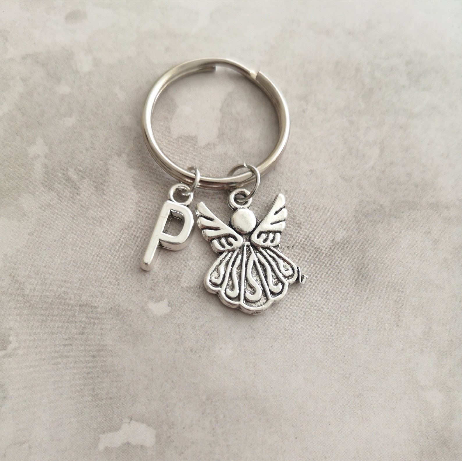 Personalized Angel Keyring, Initial Charm, Stainless Steel Gift - Etsy UK