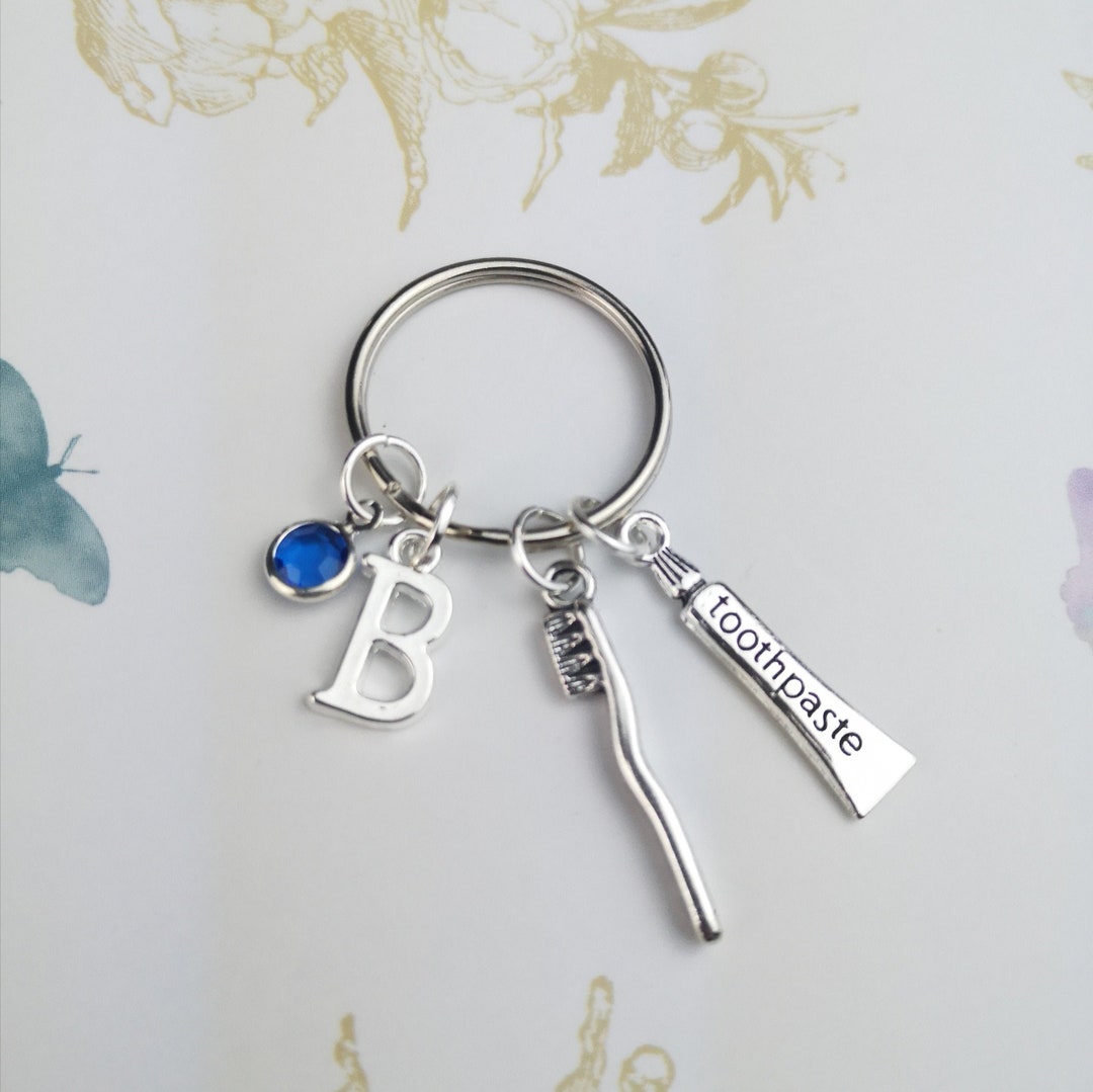 Personalised Dentist Keychain, Toothbrush Toothpaste Charm, Initial ...