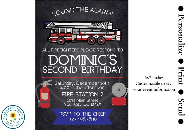 Firefighter Birthday Invitation Fire Truck First Responder - Etsy