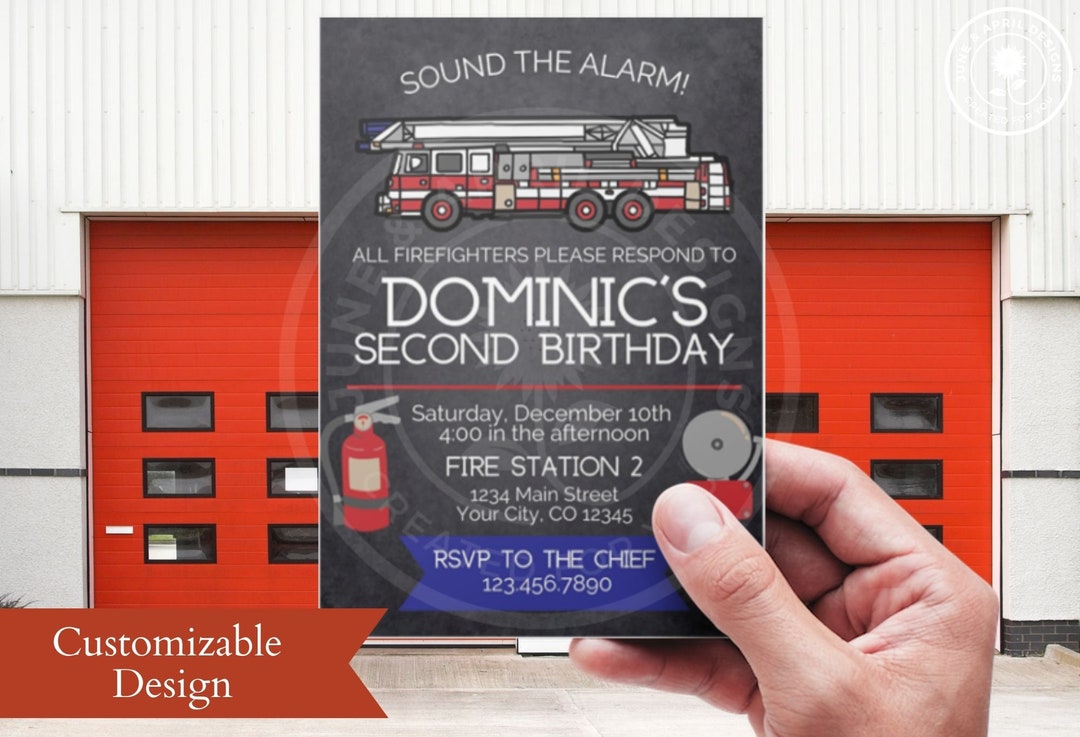 Firefighter Birthday Invitation Fire Truck First Responder - Etsy