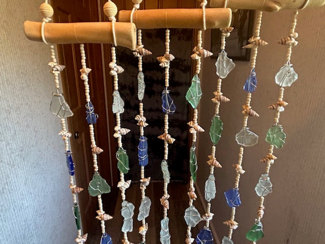 Sea Glass 3 Strands Sea Shell Hanger Ocean Vibe Decor Beach Glass ...