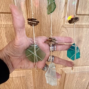 Beach Glass Mobile Driftwood Shell Hanger 3 Strands Ocean Decor Sea ...