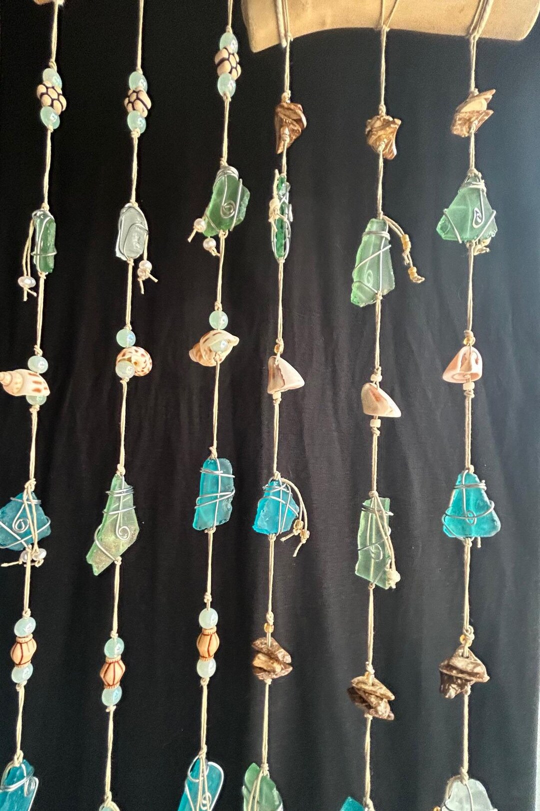 Beach Glass Mobile Driftwood Shell Hanger 3 Strands Ocean Decor Sea ...