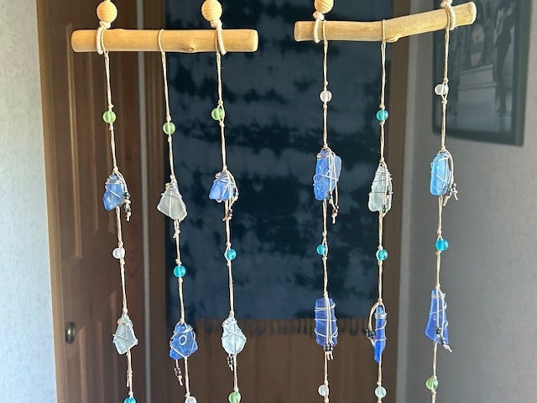 Beach Glass Mobile 3 Strands Sea Glass Hanger Glass Sun Catcher Window ...