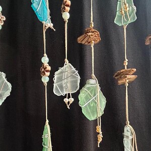Beach Glass Mobile Driftwood Shell Hanger 3 Strands Ocean Decor Sea ...