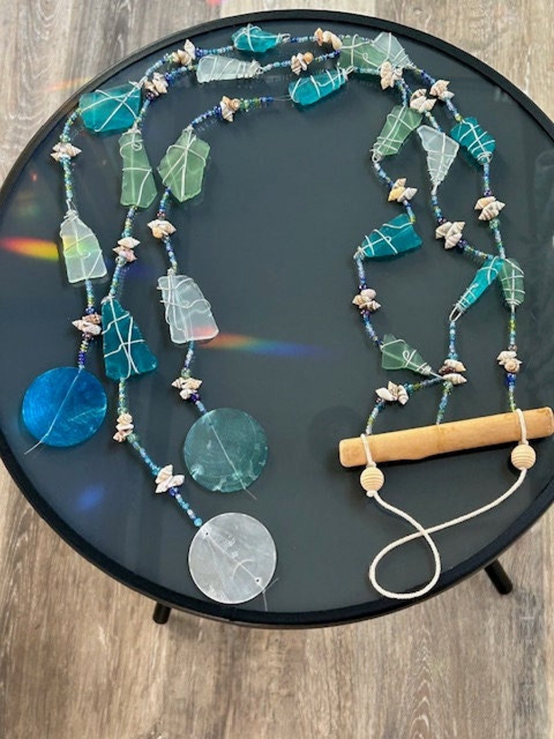 Seaglass Triple Strand Hanger Beach Mobile Ocean Decor Capiz Seashells ...