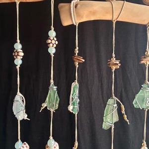 Beach Glass Mobile Driftwood Shell Hanger 3 Strands Ocean Decor Sea ...