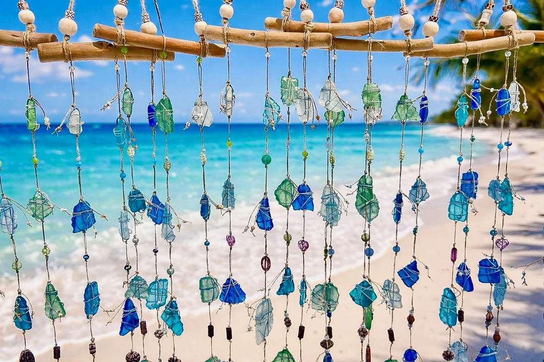 Sea Glass Mobile: Wire-wrapped Beach Decor With Driftwood Coastal Decor ...