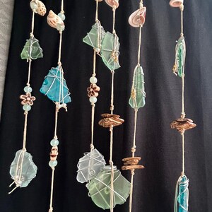 Beach Glass Mobile Driftwood Shell Hanger 3 Strands Ocean Decor Sea ...