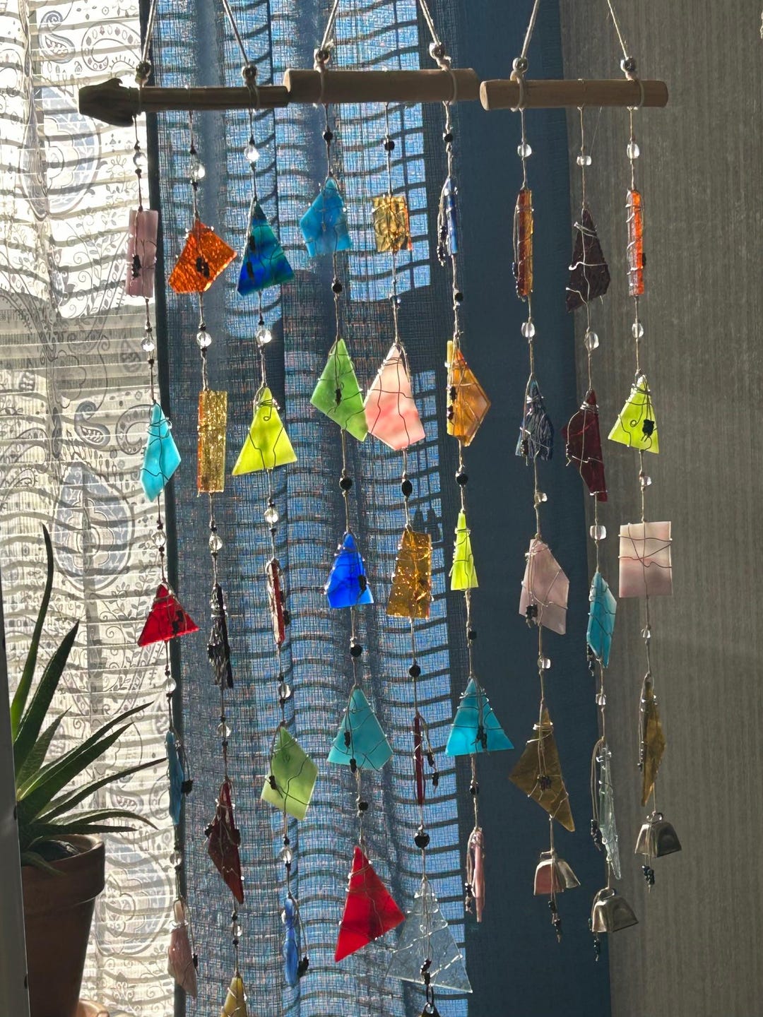 Triple Strand Stained Glass Hanger Sun Catcher Glass Decor Colored ...