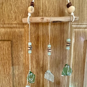 Beach Glass Mobile Driftwood Shell Hanger 3 Strands Ocean Decor Sea ...