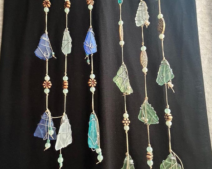 Beach Glass Mobile Driftwood Shell Hanger 3 Strands Ocean Decor ...