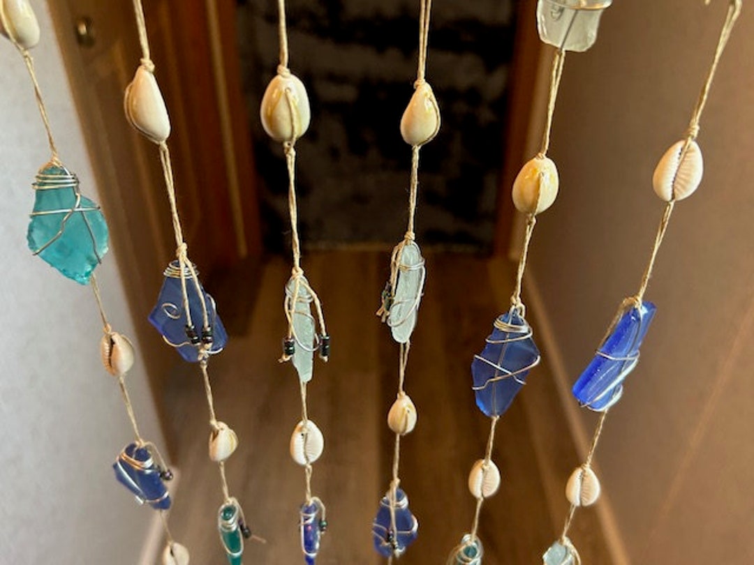 Sea Glass Hanger 3 Strands Sea Shell Mobile Beach Vibe Glass Decor ...