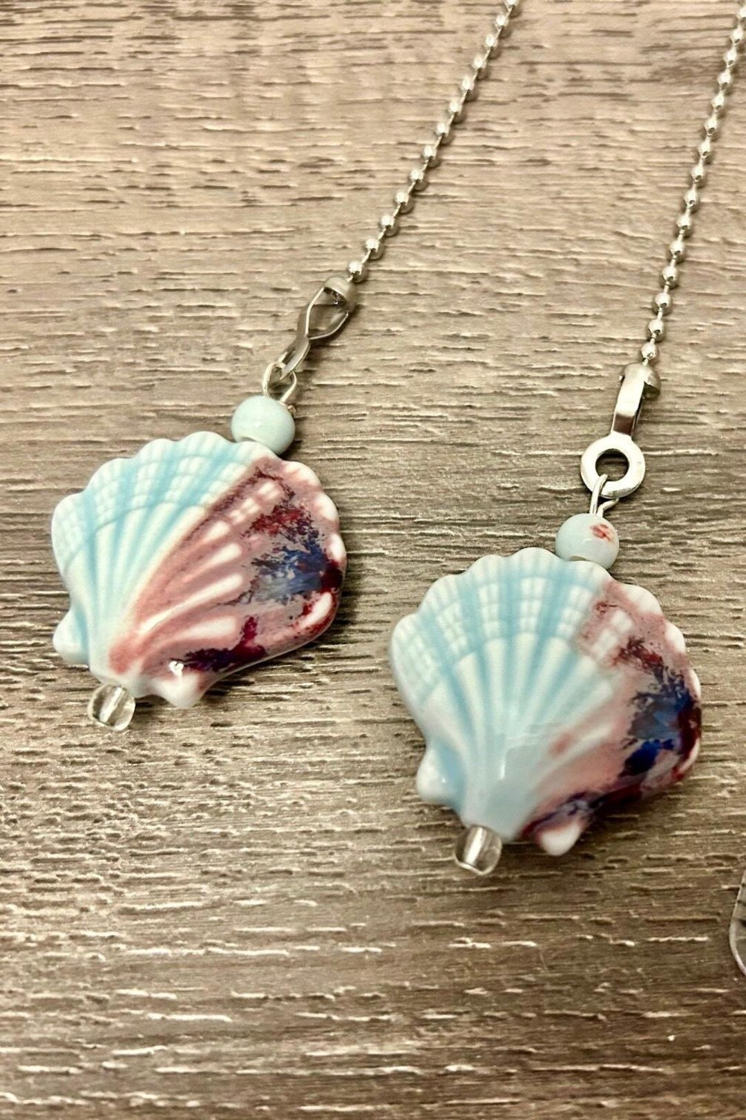 Ceramic Shells Fan/light Pulls Ocean Decor Blue Seashells Ceiling Fan ...