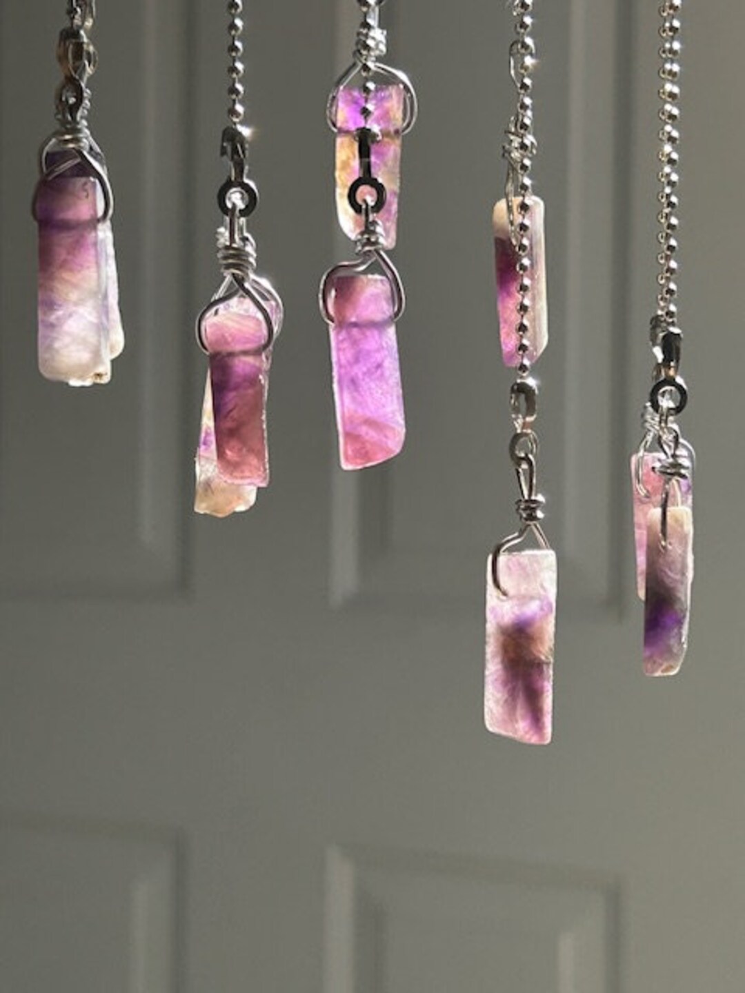 Set of 2 Purple Amethyst Fan/light Pulls Ceiling Fan Pull Ceiling Light Pull Fan Chain Ornaments ...