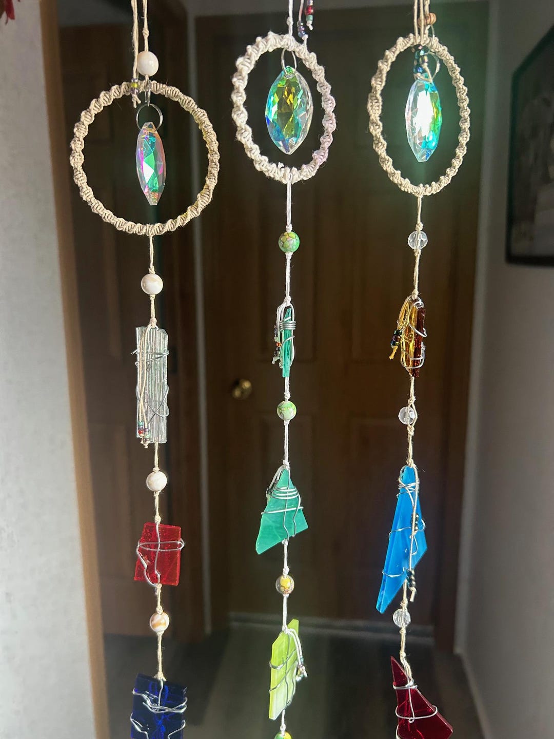 Stained Glass Strand Window Hanging Glass Decor Prism Sun Catcher Hemp ...