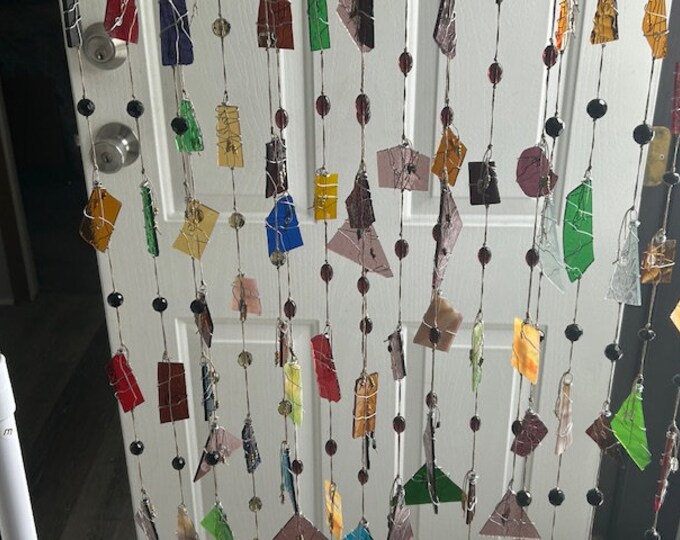 Stained Glass Hanger~triple Strand Glass Mobile~long Glass Strands~36 ...