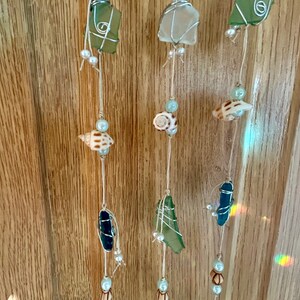 Beach Glass Mobile Driftwood Shell Hanger 3 Strands Ocean Decor Sea ...