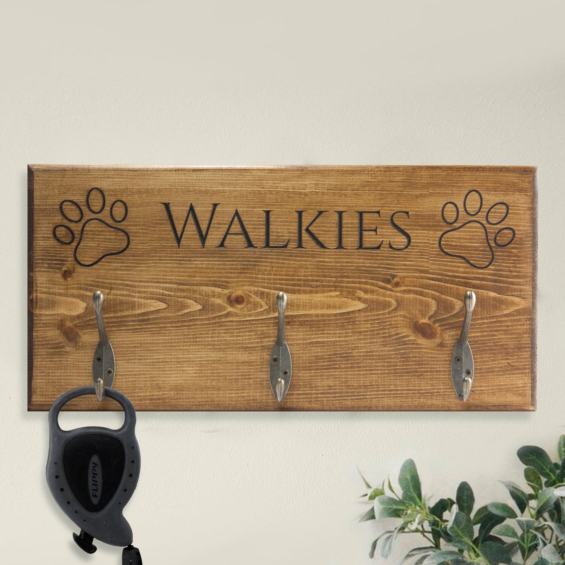 Personalised Engraved Wooden Dog Lead Holder - Any Name Can Be Added ...