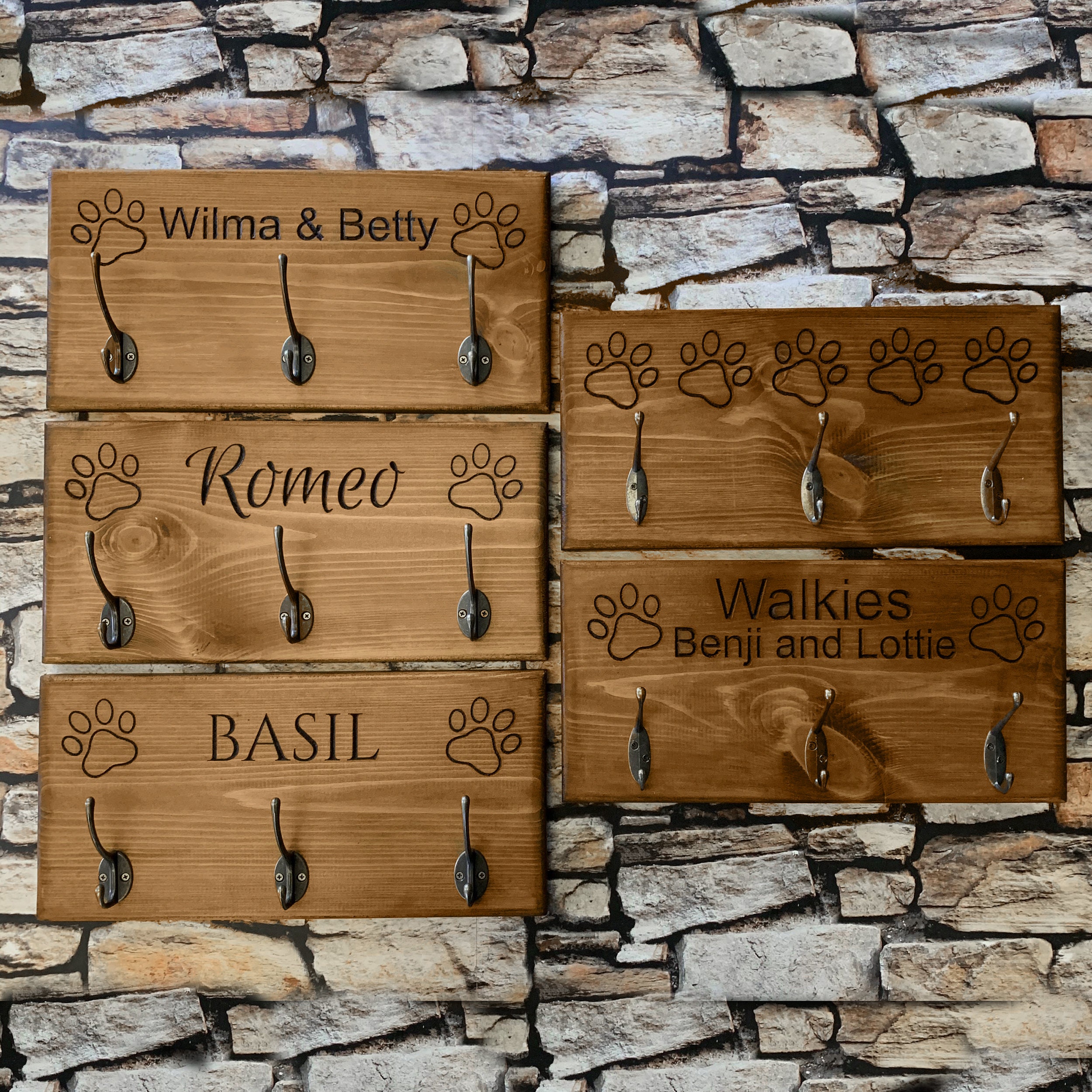 Personalised Engraved Wooden Dog Lead Holder - Any Name Can Be Added ...