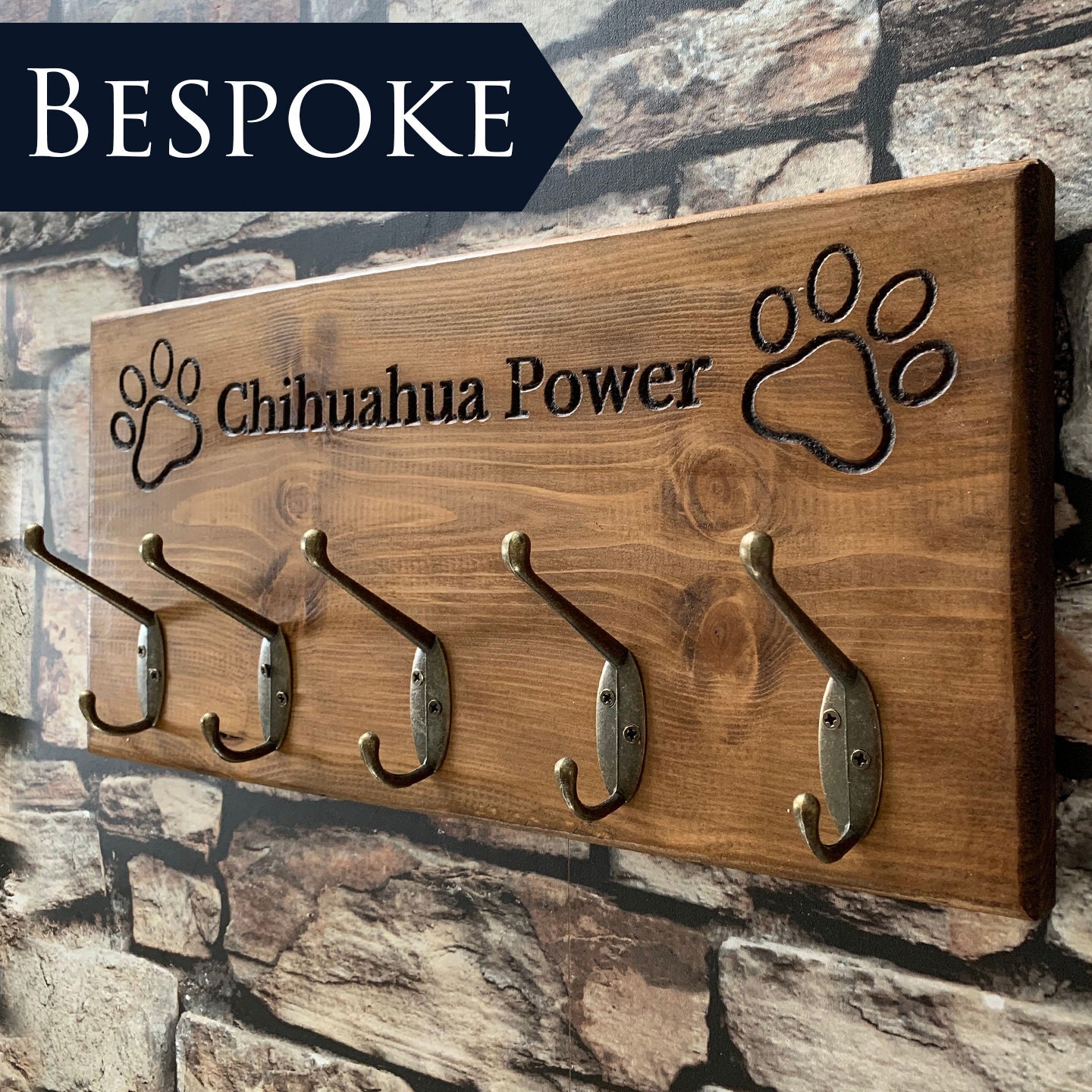 Personalised Engraved Wooden Dog Lead Holder - Any Name Can Be Added ...