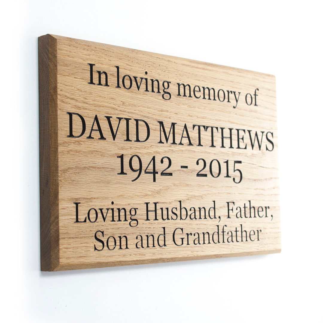 Luxury Large Oak Memorial Plaque, Personalised Engraved Remembrance ...