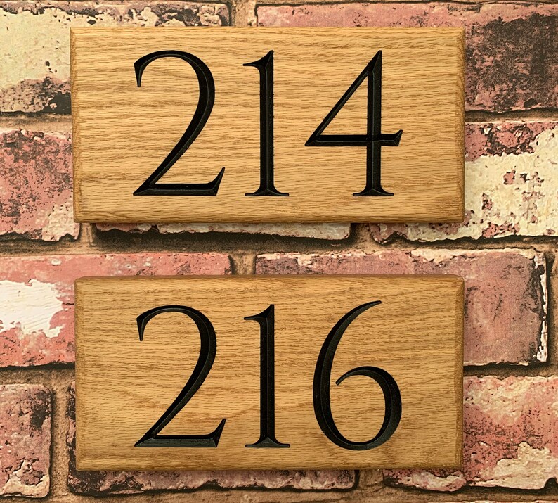Personalised Solid Oak Deep Engraved House Number Plaque | Etsy