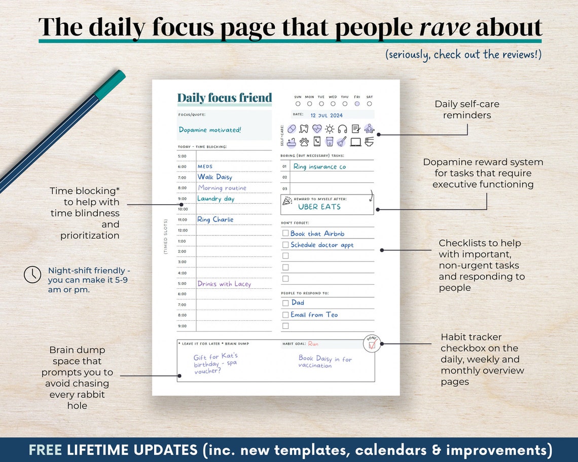 Science-based Printable Planner for Adult ADHD: Daily Organizer ...