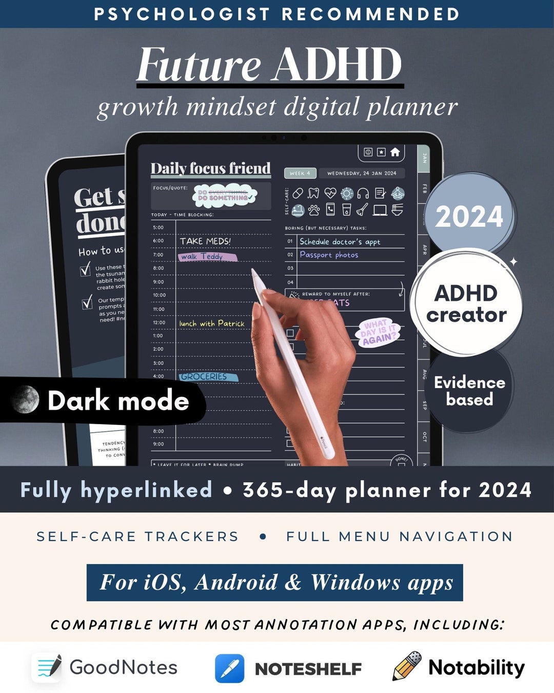 Digital Planner for ADHD: Science-based Adult ADD Daily Planner, Self ...