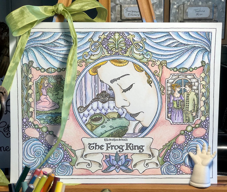 Brothers' Grimm the Frog King Hand-drawn Coloring Page, Digital ...
