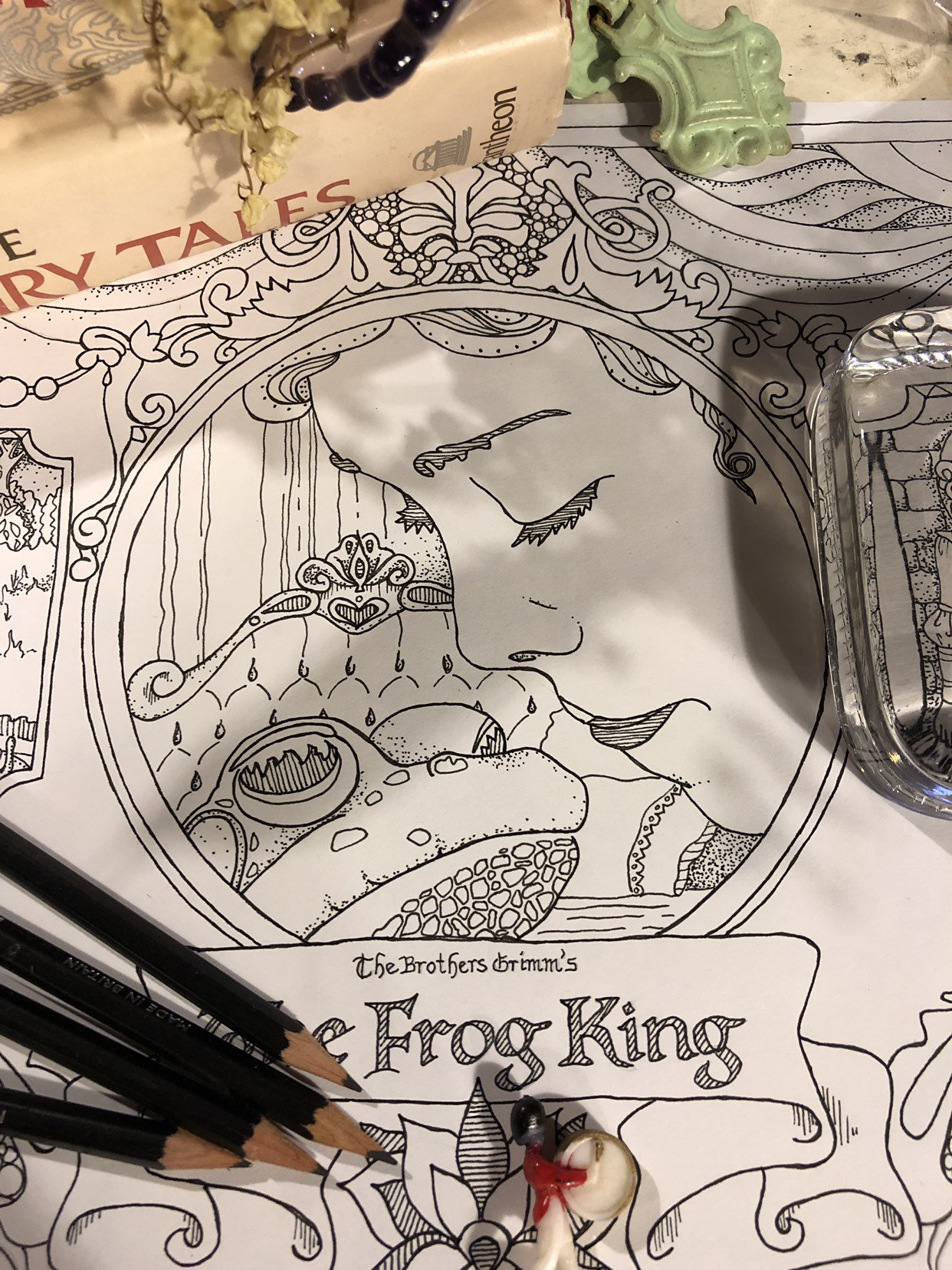 Brothers' Grimm the Frog King Hand-drawn Coloring Page, Digital ...
