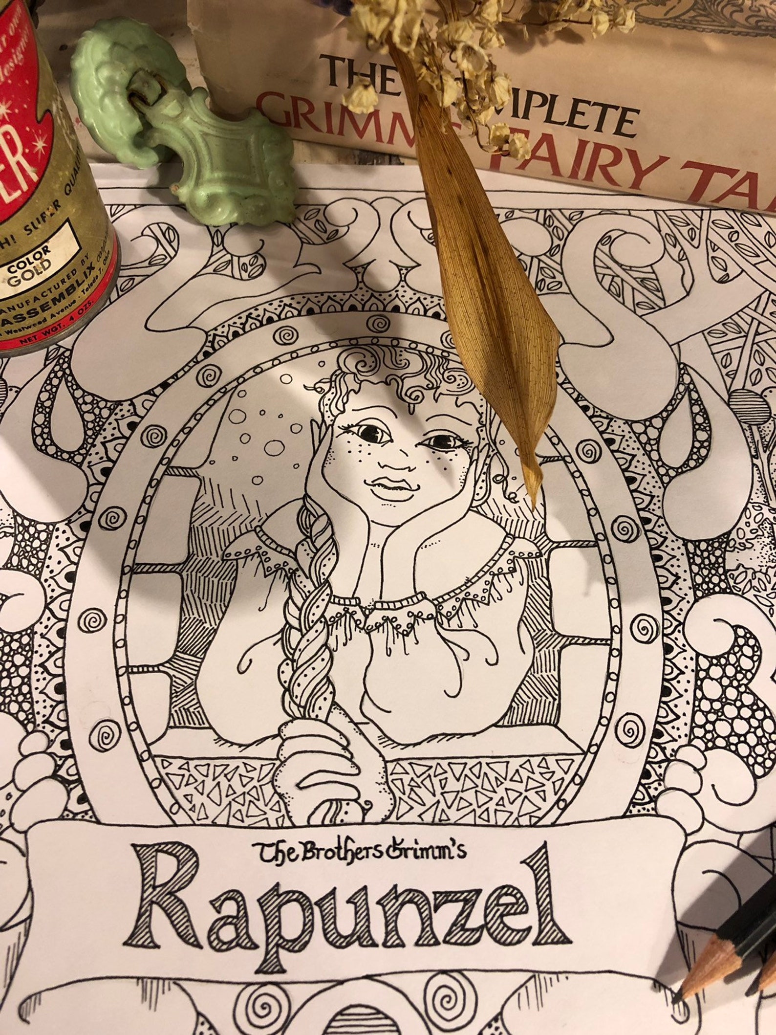 Brothers' Grimm Rapunzel Hand-drawn Coloring Page, Digital Download ...