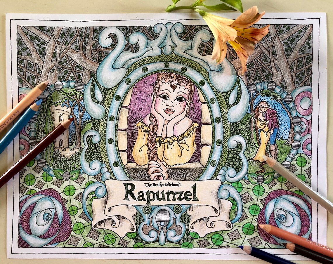 Brothers' Grimm Rapunzel Hand-drawn Coloring Page, Digital Download ...