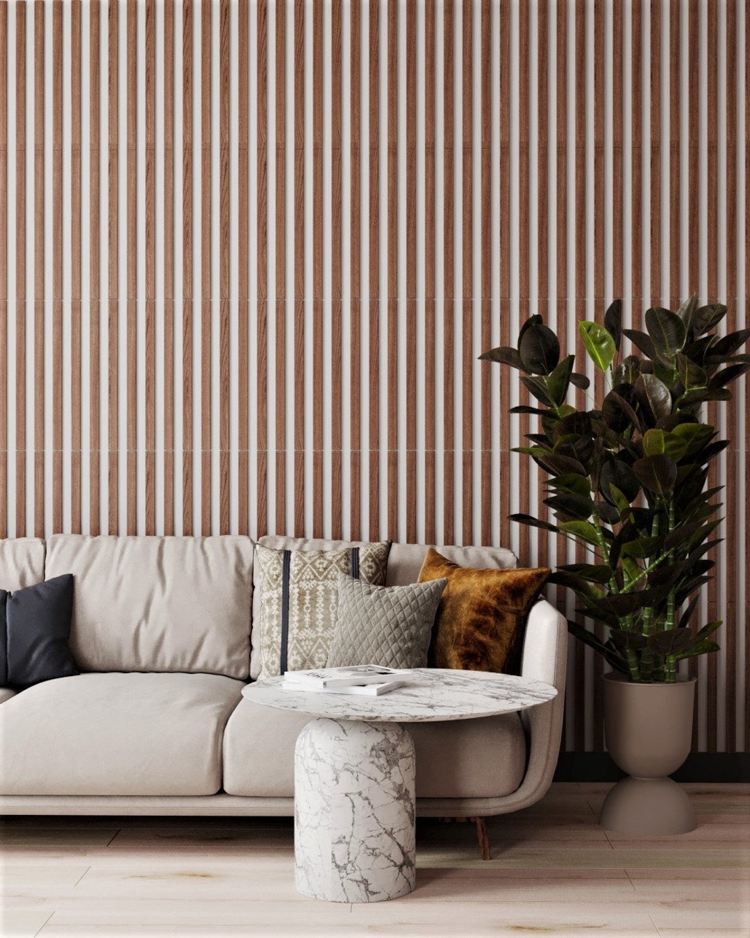 Oak Wooden Wall Slats Narrow Size - 3D Wall Panels - Wooden Slats ...