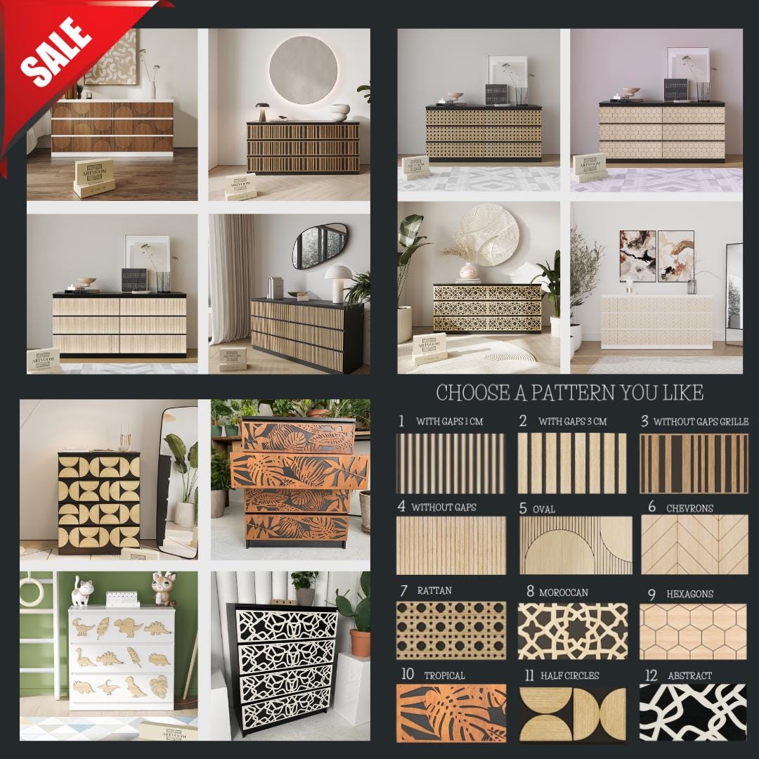 Malm Dresser Overlay, Wooden Pattern, Furniture Drawers Wooden Decals ...