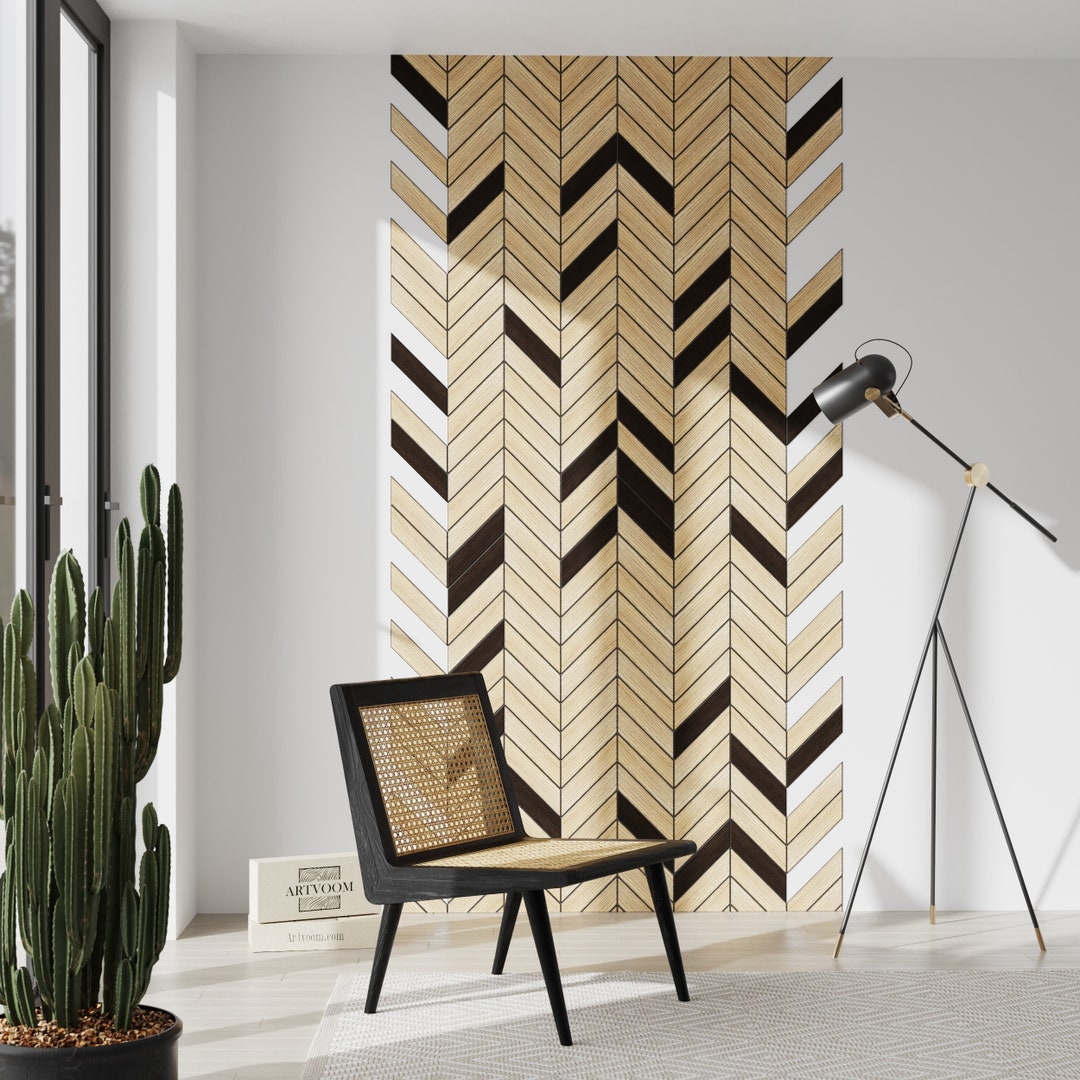 Chevron Wood Panel, Stained Wood Chevron, Herringbone Wood Planks,wood ...