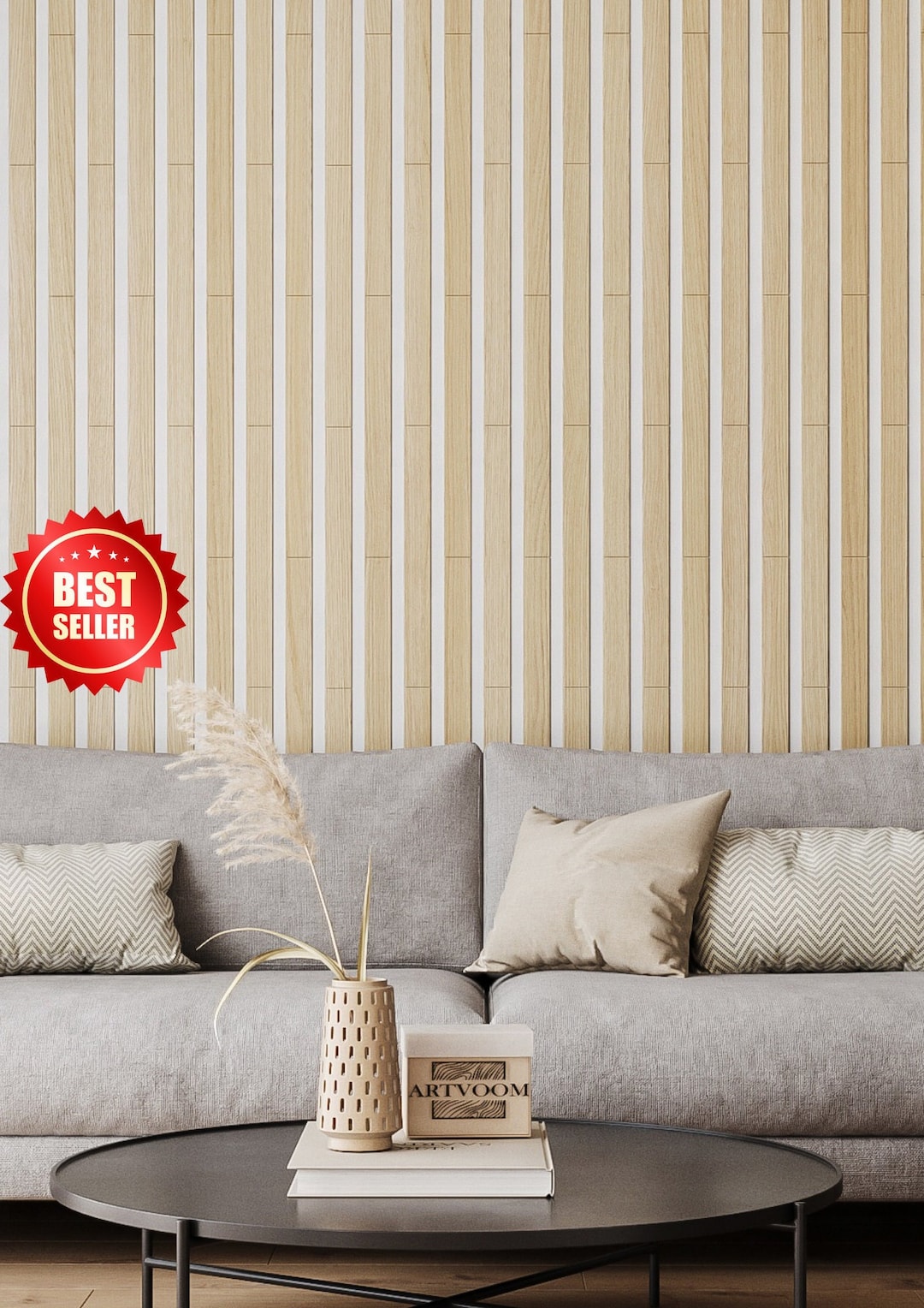 Wood Slat Wall, Wide Size 50 Mm, Wood Wall Cladding, Slats Panel, Wall ...