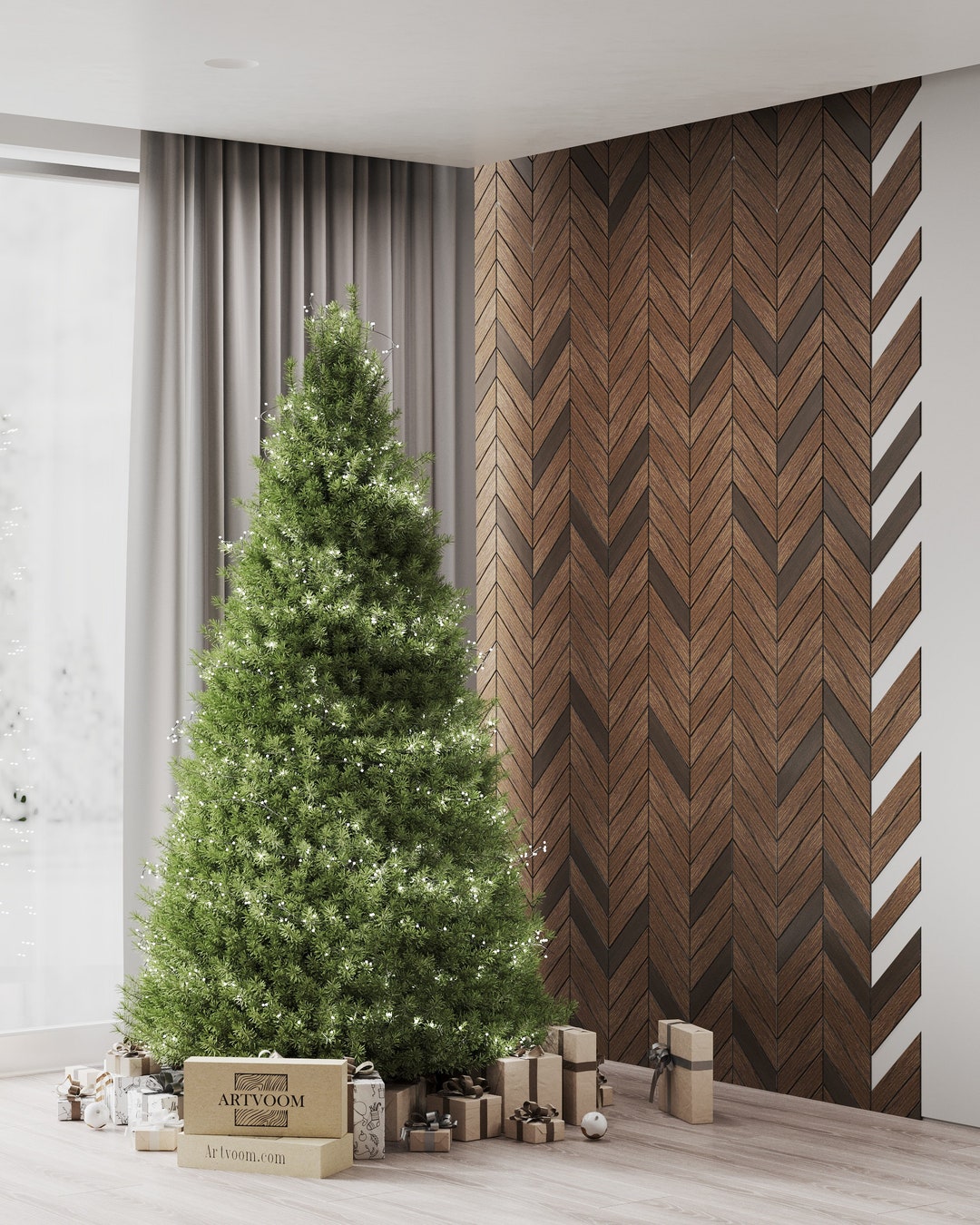 Chevron Wall Panel, Wood Panel Wall, Herringbone Pattern, Boho Decor ...