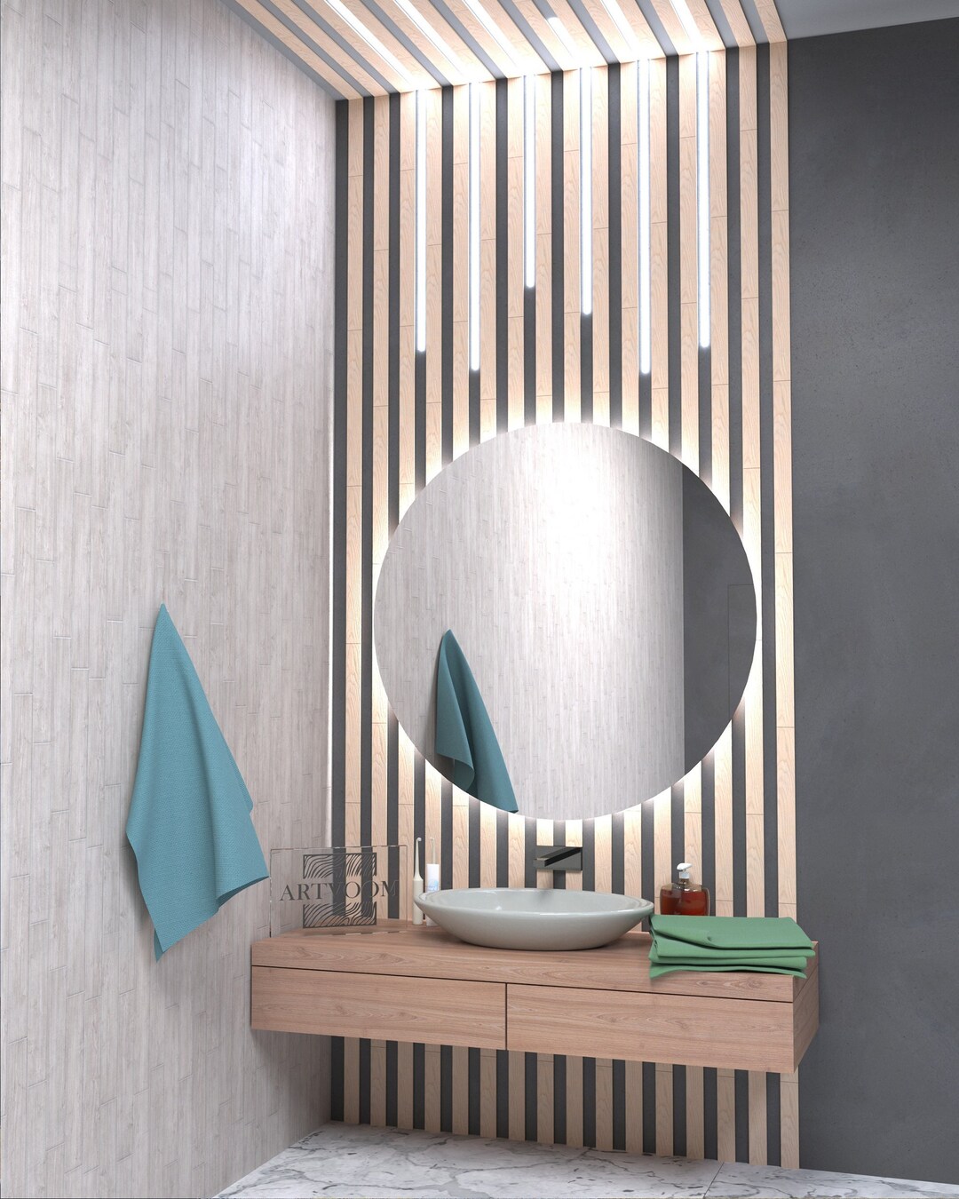 Oak Wooden Wall Slats Narrow Size - 3D Wall Panels - Wooden Slats ...