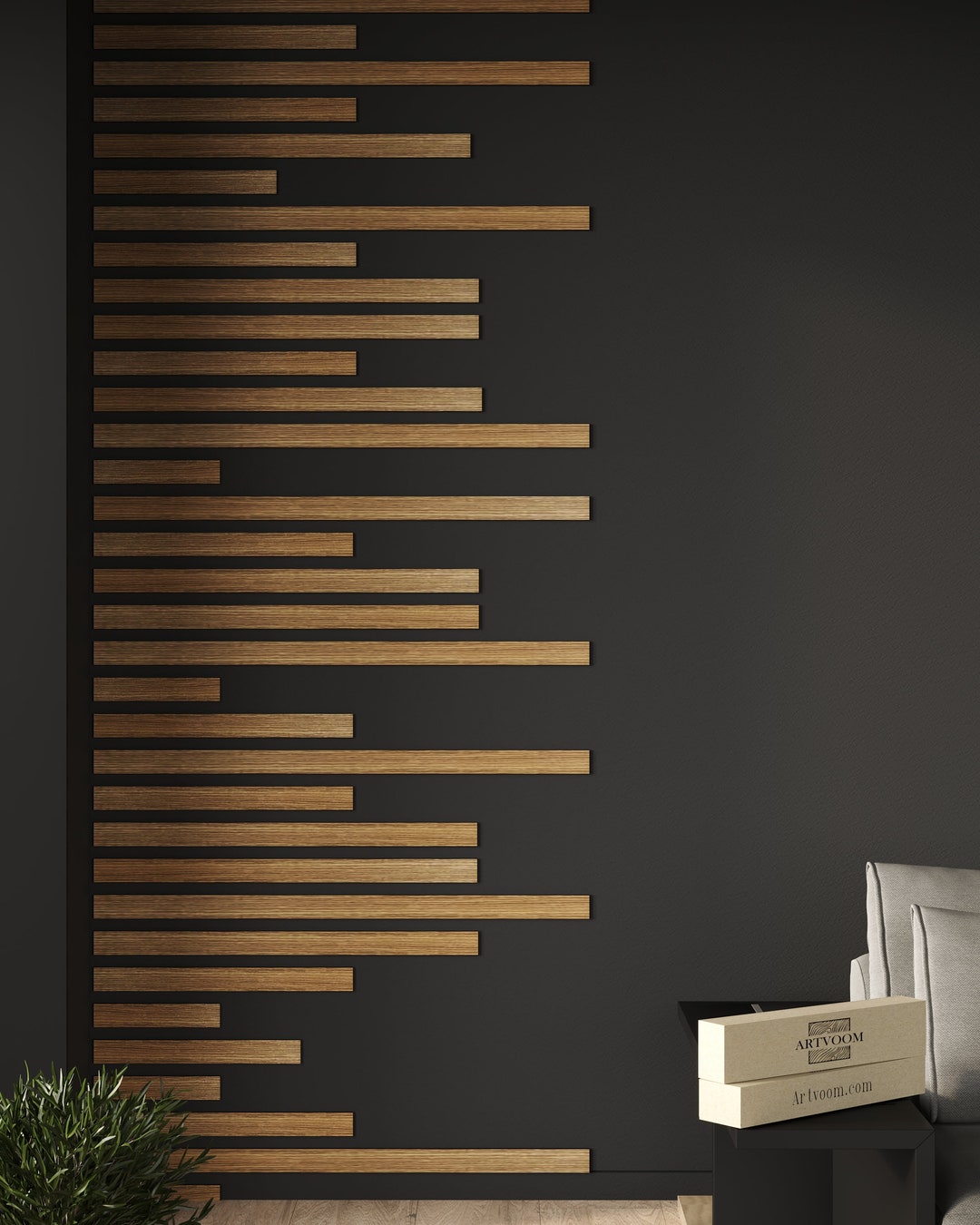 Set of Wooden Slats Wall Panels, Home Accents, Wall Panel Kit ...