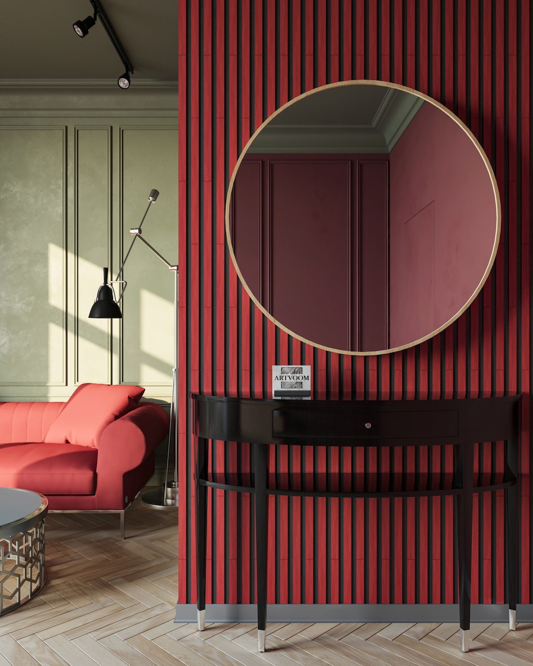 Red Wall Panels - Narrow Size 30mm - 3D Wall Panels - Wooden Slats ...