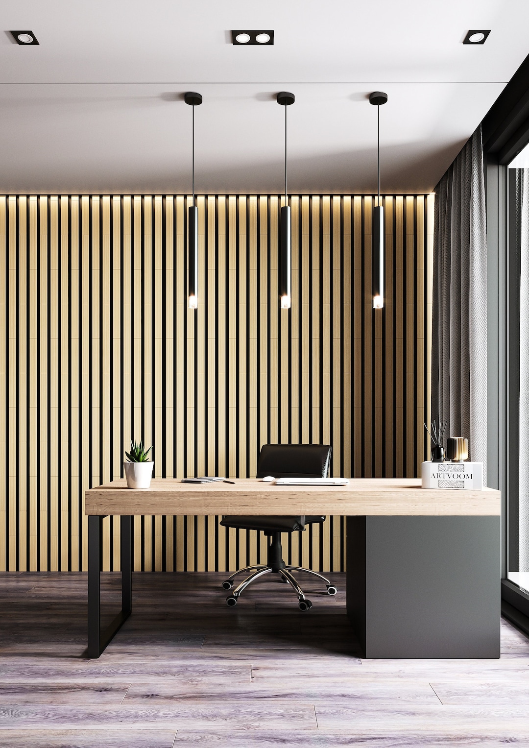 3D Wall Panel, Wide Size (50mm), Office Wall Decor, Wood Slat Wall ...