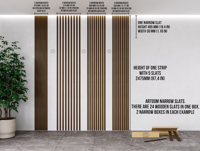Oak Wooden Wall Slats Narrow Size - 3D Wall Panels - Wooden Slats ...