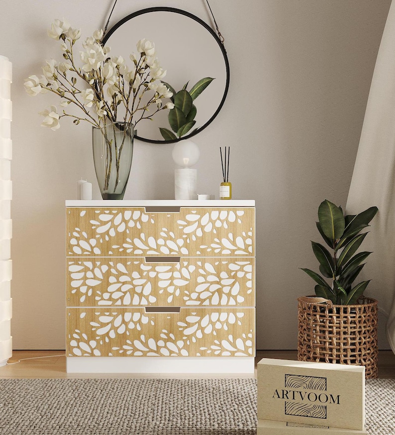 Ikea Nordli Dresser Overlay, Furniture Floral Wooden Stickers, Nordli ...