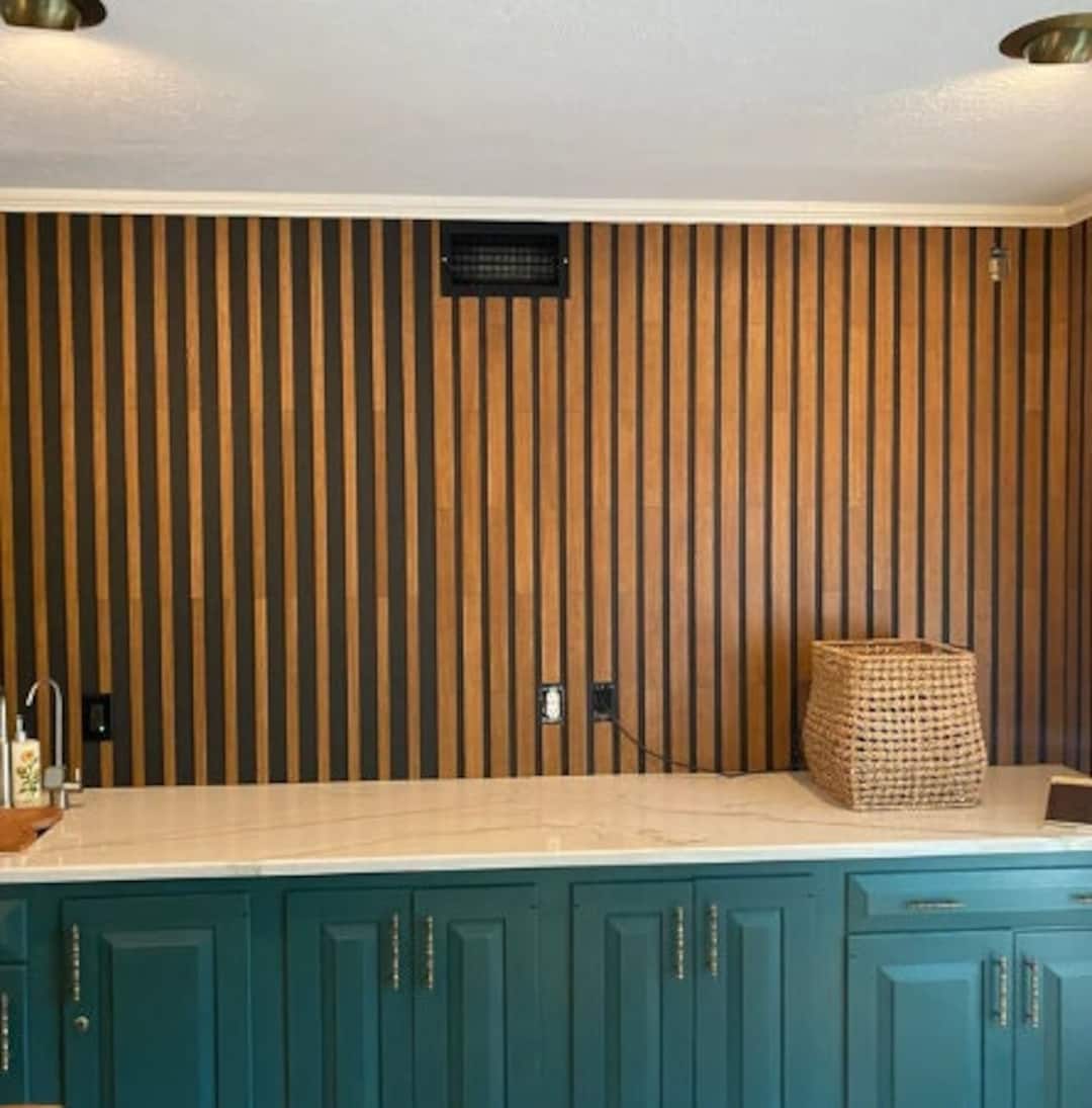 Wood Slat Wall Panel, Apartment Decor, Nerrow Size 30 Mm, Walnut Color ...