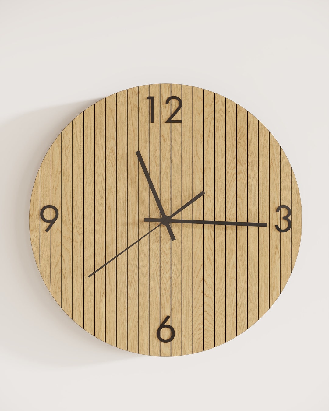 Wooden Wall Clock, Slatted Pattern, Wall Clock Unique, Modern Wall ...