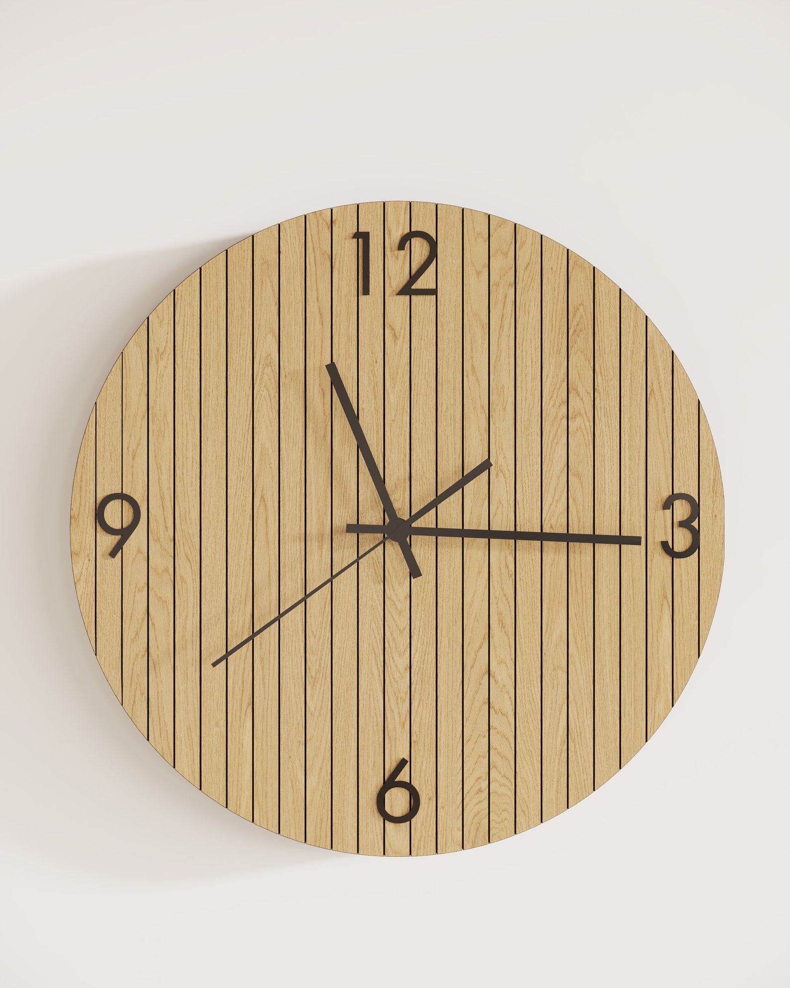 Japandi Style Wall Clock - Natural Oak Veneer Slat Decor, Scandinavian ...