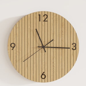 Japandi Style Wall Clock - Natural Oak Veneer Slat Decor, Scandinavian ...